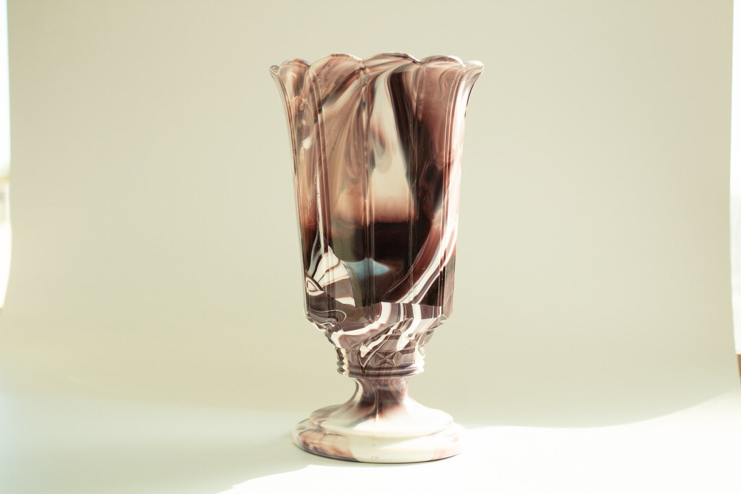 Antique Purple Slag Glass Pedestal Vase - Etsy