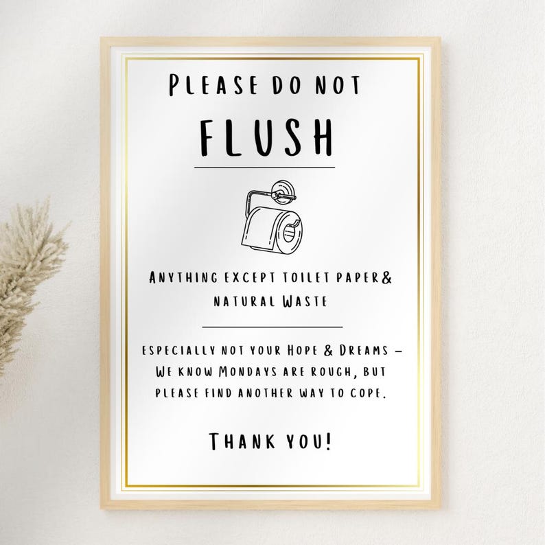 Please Do Not Flush Sign | Airbnb Bathroom Decor | Flush Only Toilet ...