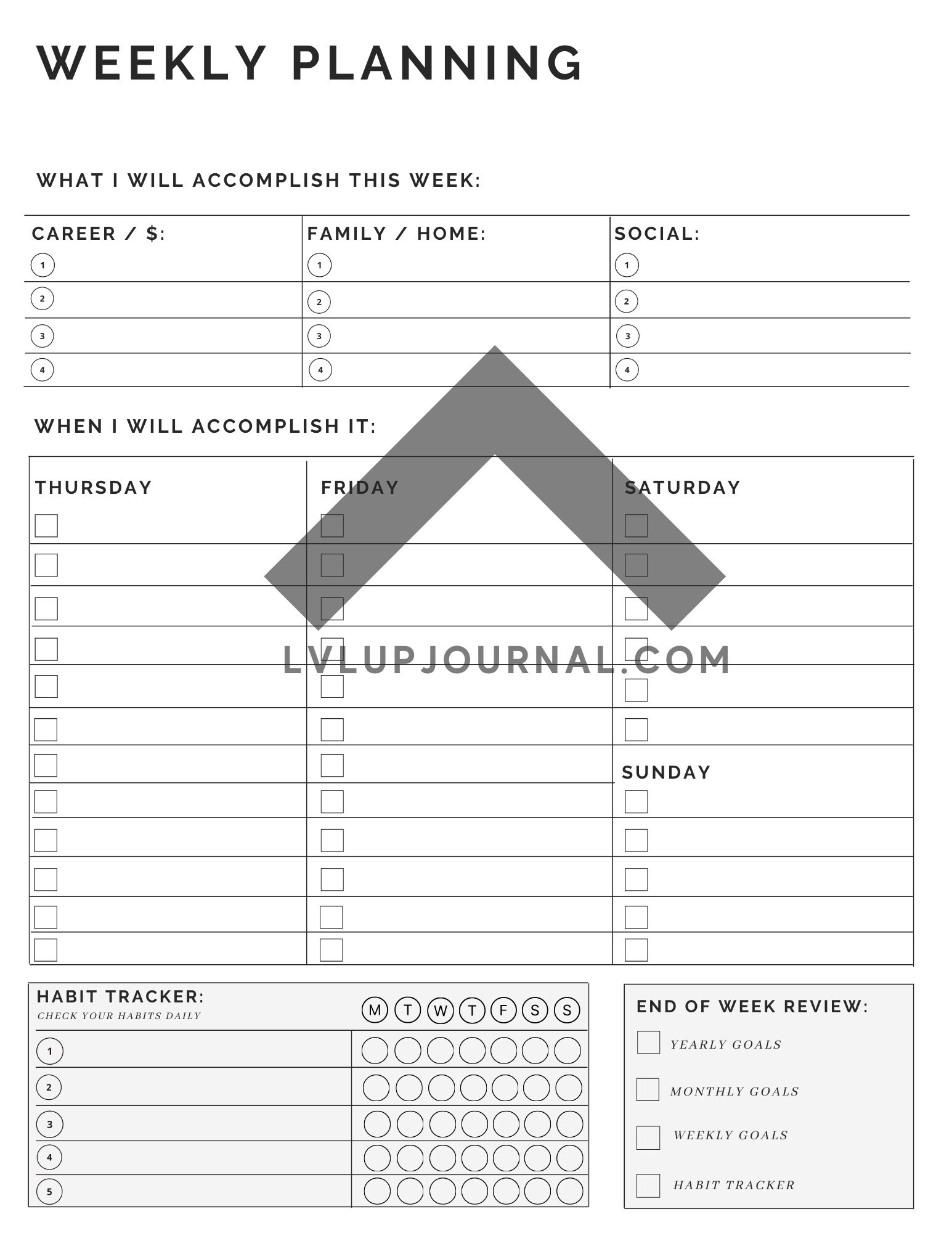 Printable Weekly Planning Worksheet, Goal Setting, Passion Planning - Etsy