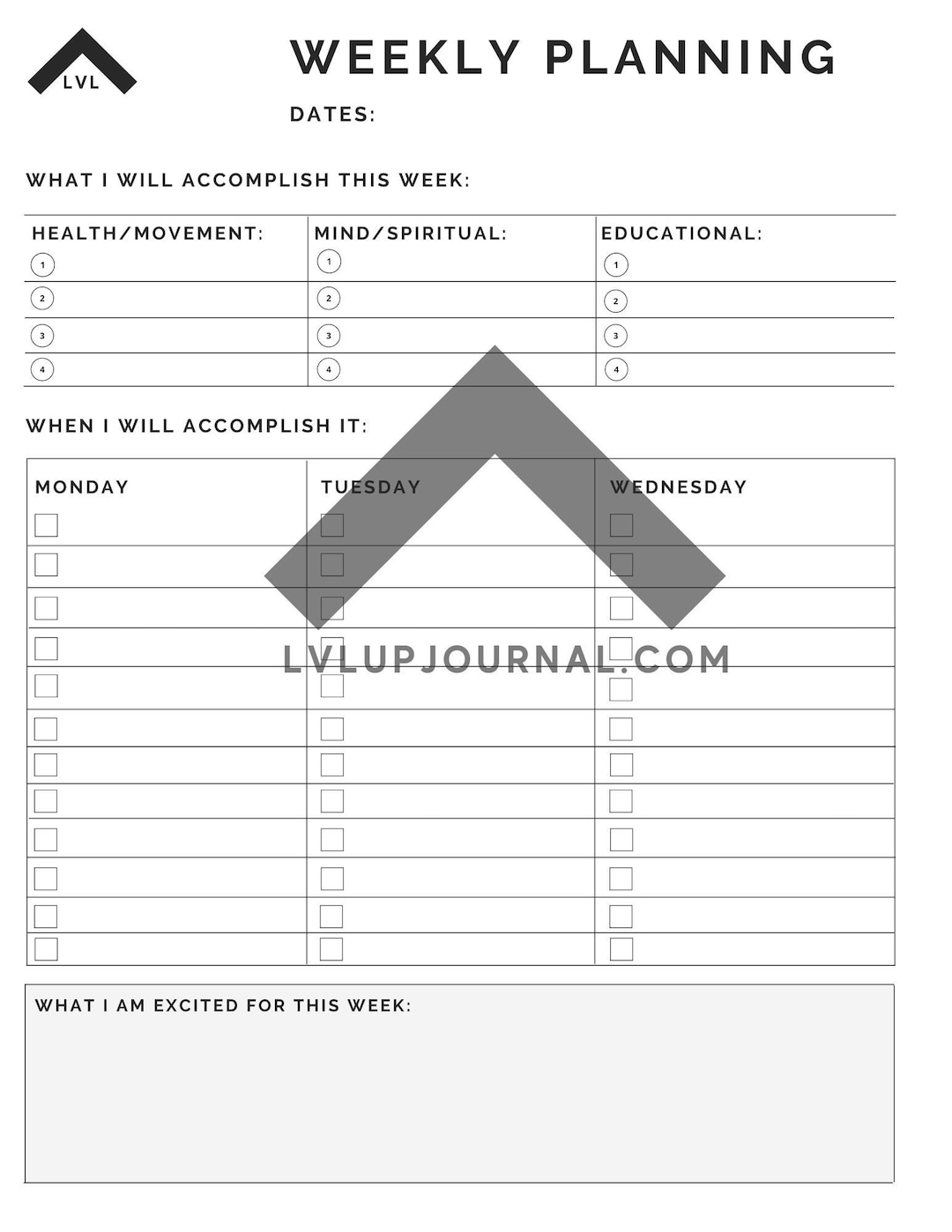 Printable Weekly Planning Worksheet, Goal Setting, Passion Planning - Etsy