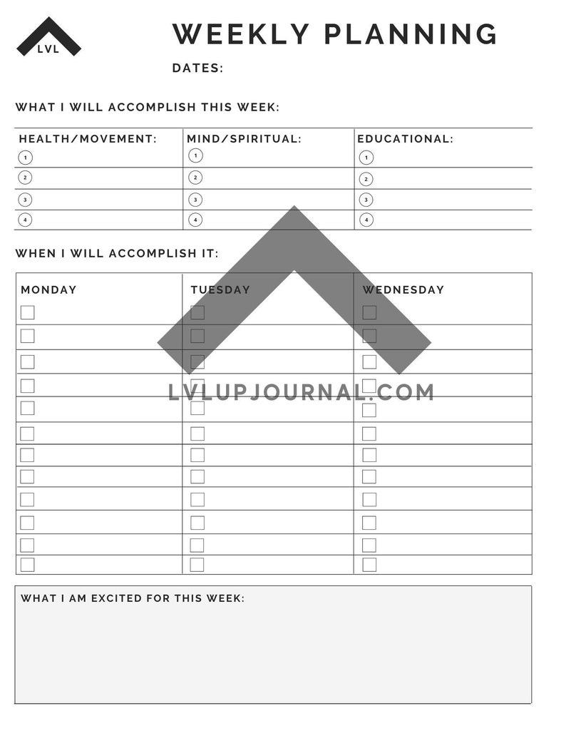 Printable Weekly Planning Worksheet, Goal Setting, Passion Planning - Etsy