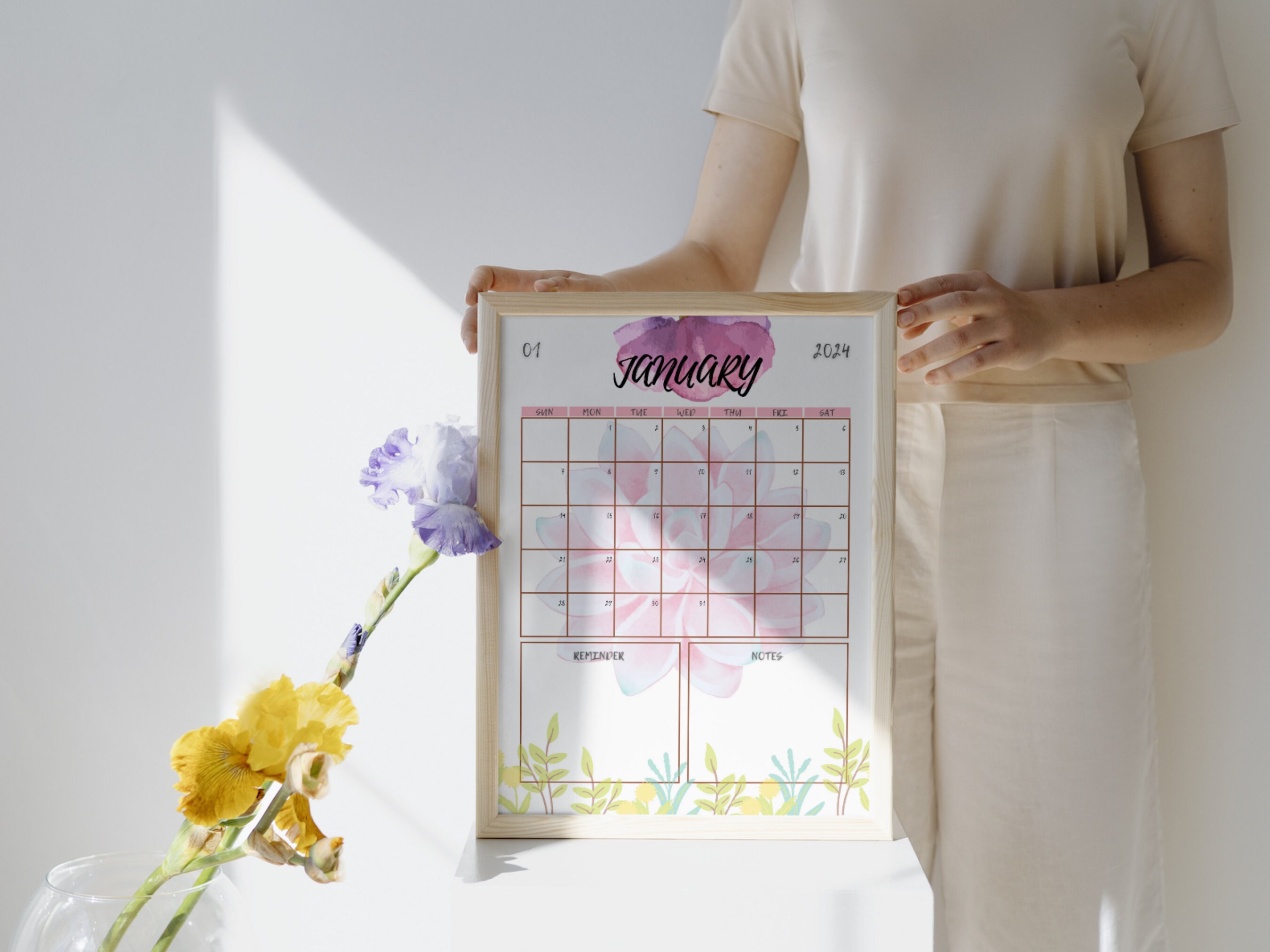 2024 Calendar Watercolor Floral Calendar Desk Printable - Etsy