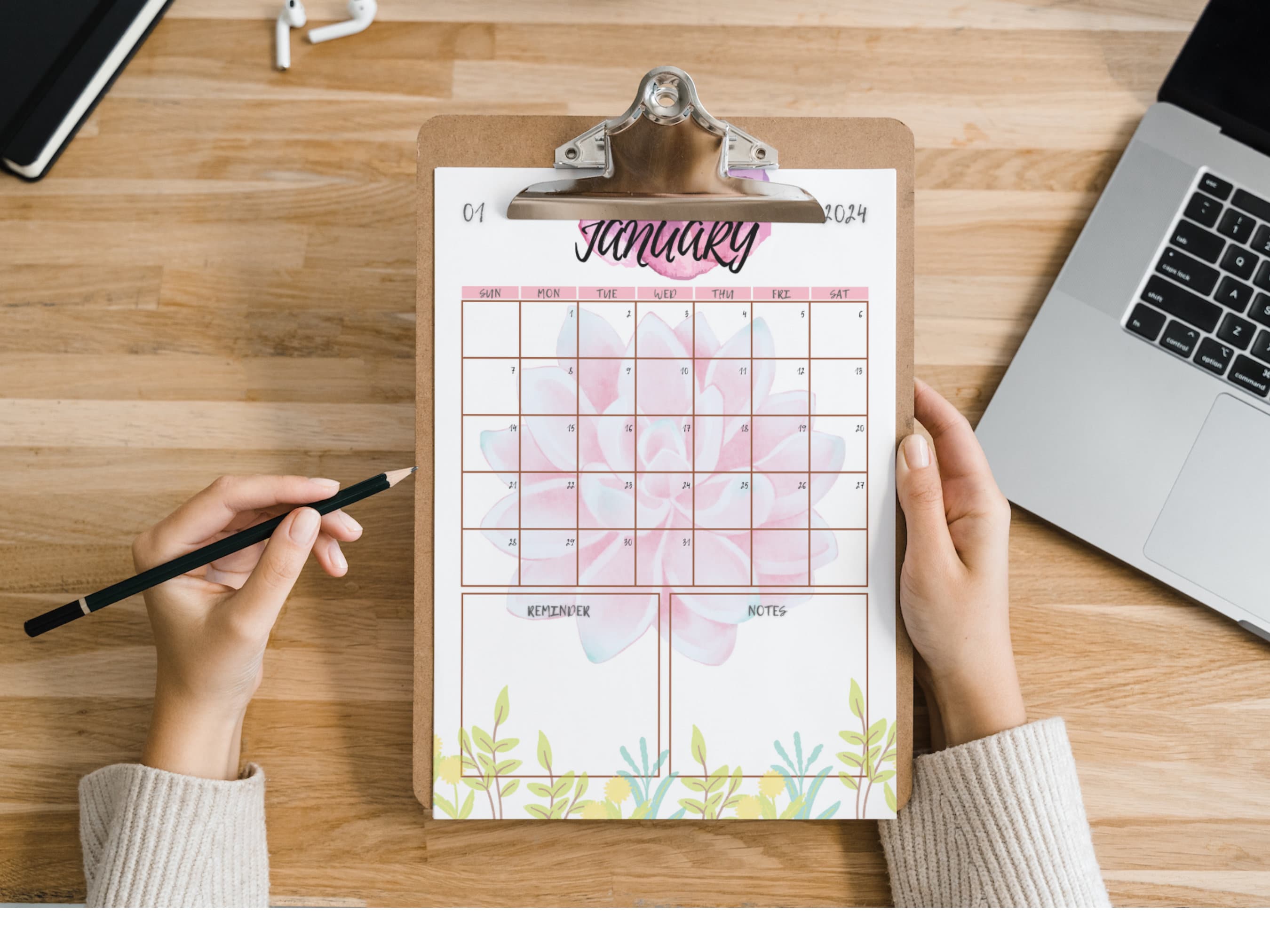 2024 Calendar Watercolor Floral Calendar Desk Printable - Etsy