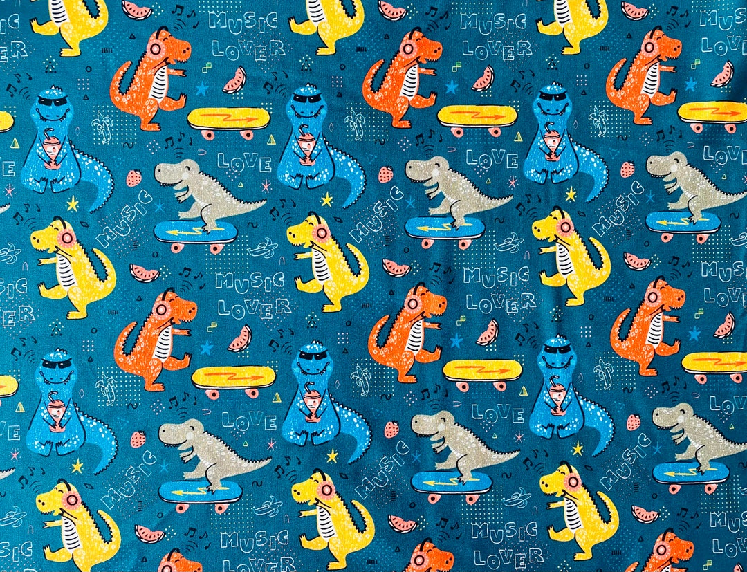 French Terry, Summer Sweat Dinosaure, Dinos 180 cm de large, Impression ...