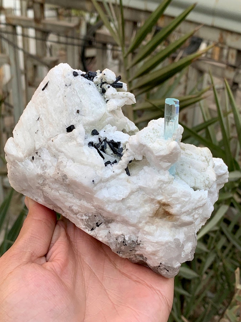 Natural Sky Blue Aquamarine Crystal With Feldspar Tourmaline Quartz ...