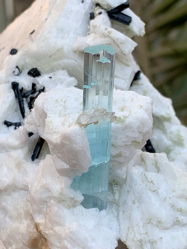 Natural Sky Blue Aquamarine Crystal With Feldspar Tourmaline Quartz ...