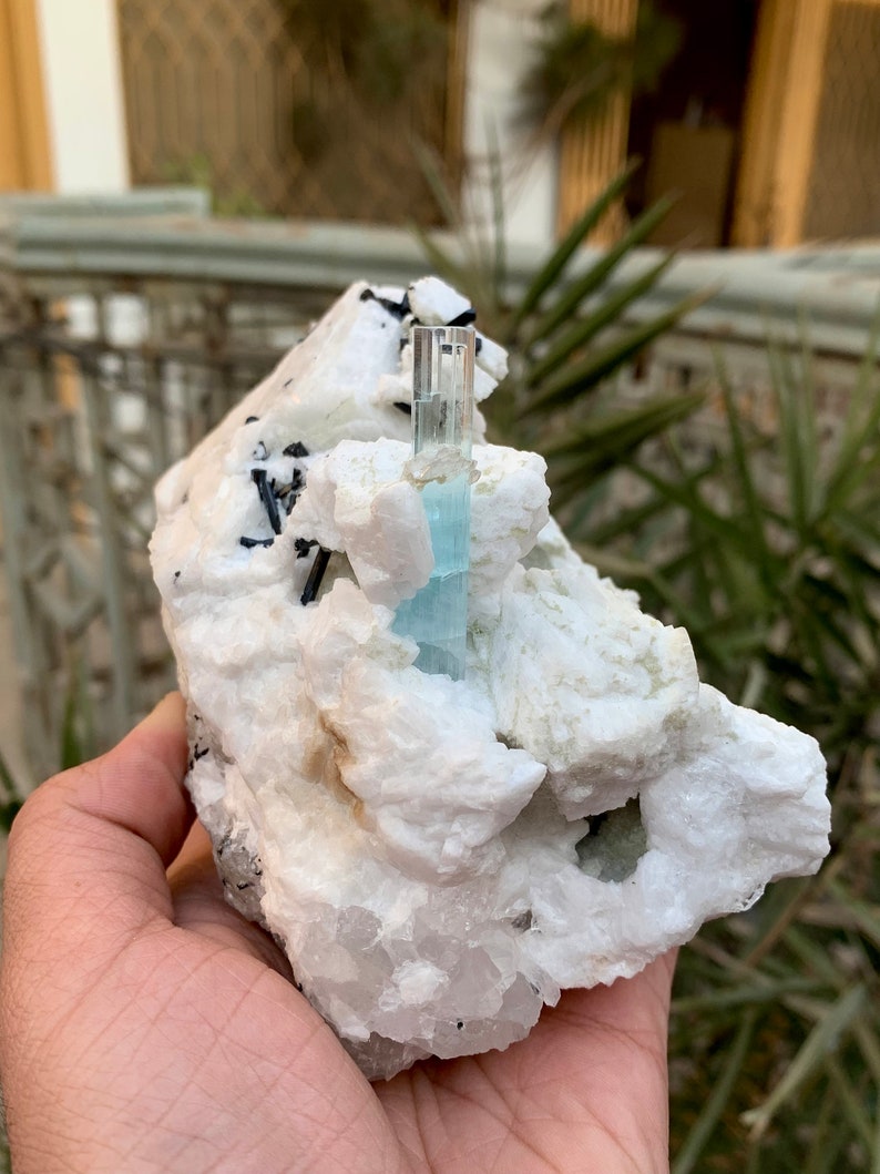 Natural Sky Blue Aquamarine Crystal With Feldspar Tourmaline Quartz ...