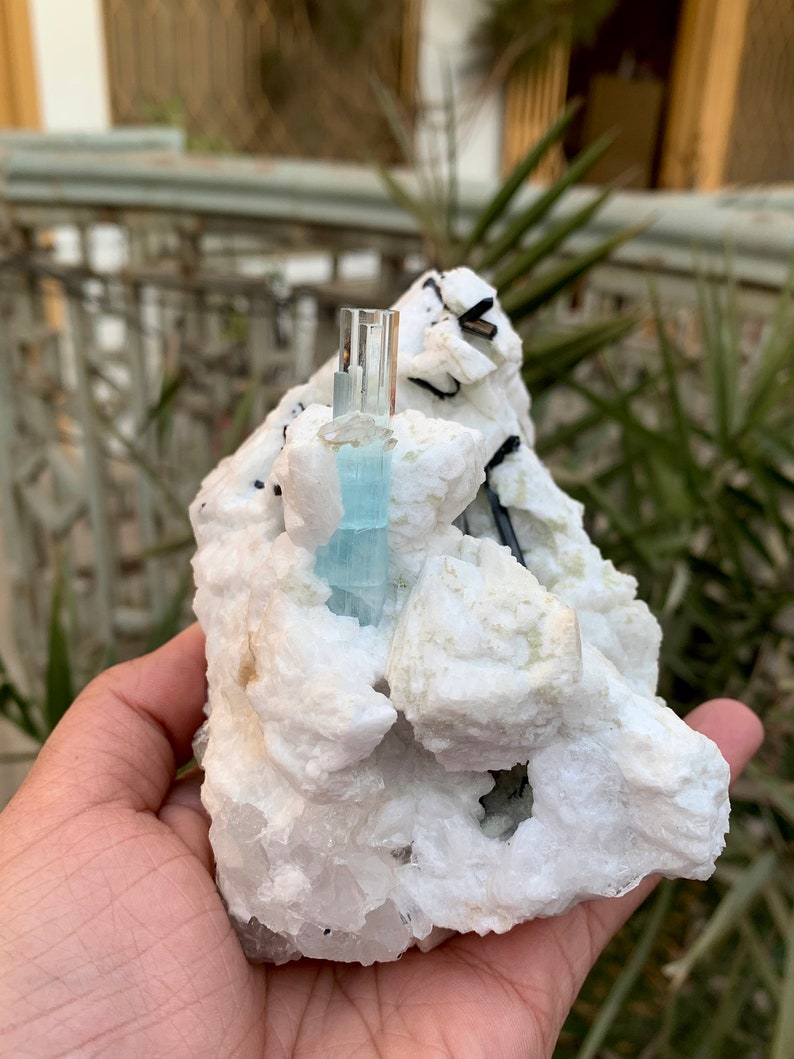 Natural Sky Blue Aquamarine Crystal With Feldspar Tourmaline Quartz ...