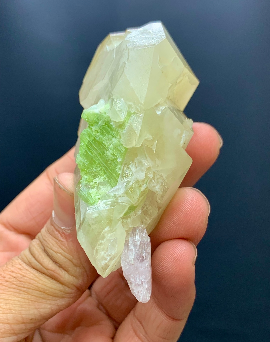 Natural Pink Kunzite Crystal With Quartz Tourmaline Combined Specimen ...