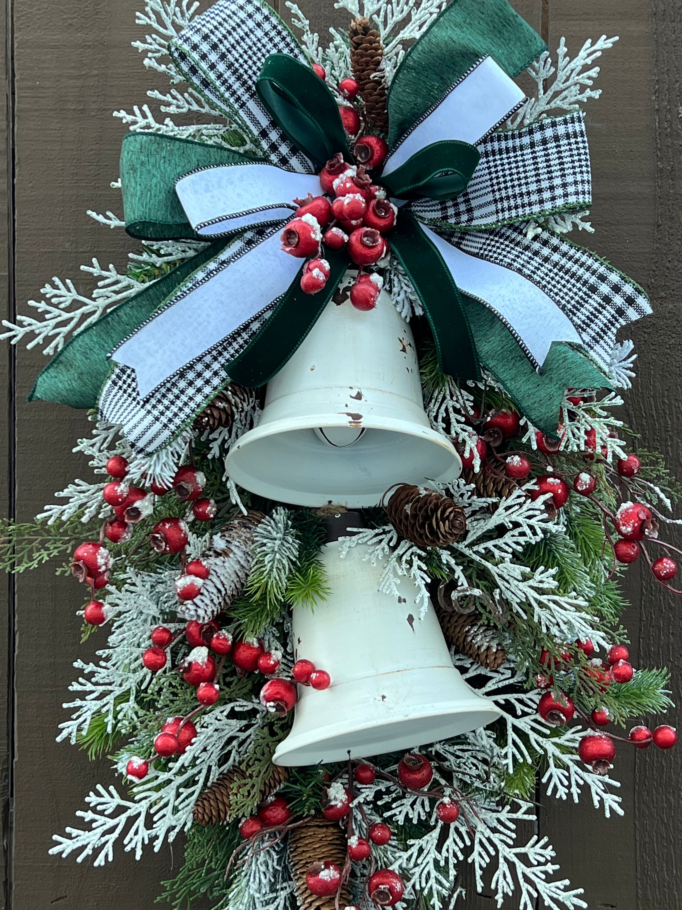 Farmhouse Christmas Swag, Rustic Christmas Wreath With Large Bells ...