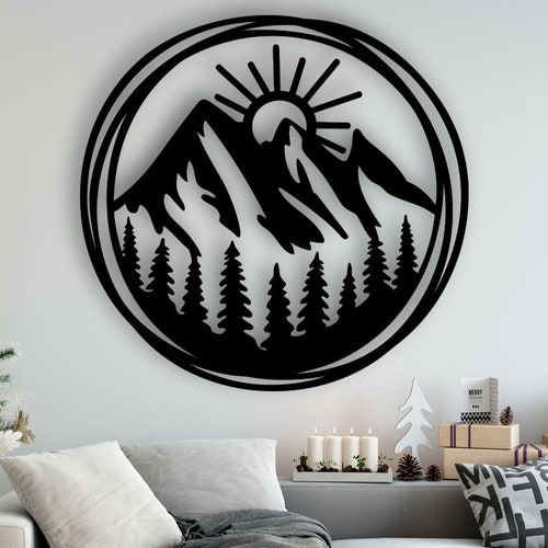 Mountain Design Laser Cut Svg Dxf Files Wall Sticker Engraving - Etsy