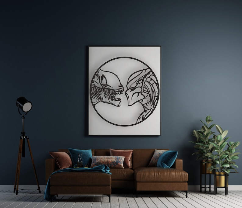 Alien VS Predator Design Laser Cut Svg Dxf Files Wall Sticker Engraving ...