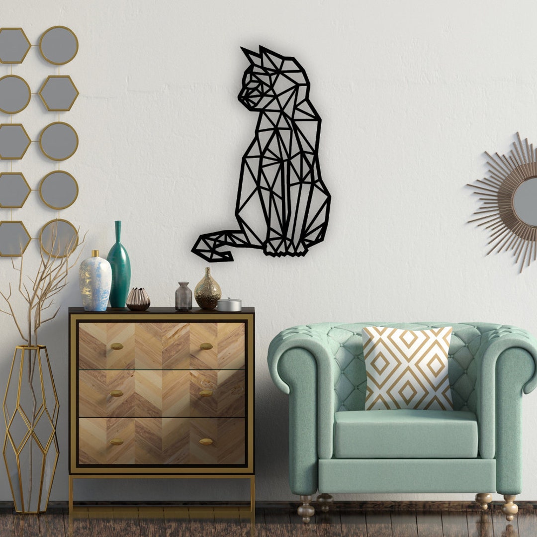 Cat Geometric Design Laser Cut Svg Dxf Files Wall Sticker Engraving ...