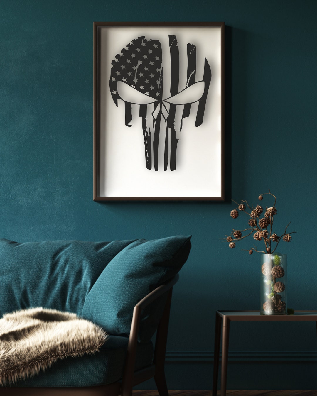 Punisher Flag Design Laser Cut Svg Dxf Files Wall Sticker Engraving ...