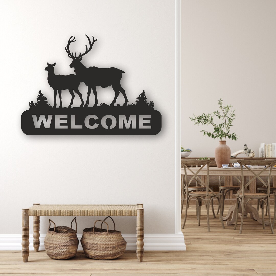 Welcome 2 Deer Design Laser Cut Svg Dxf Files Wall Sticker Engraving ...