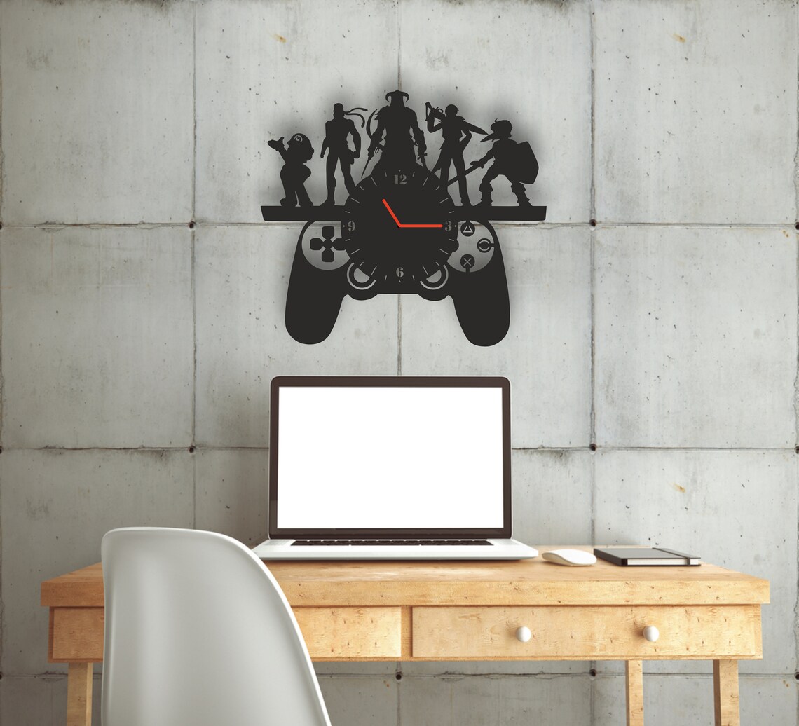 Gamer Clock Design Laser Cut Svg Dxf Files Wall Sticker Engraving Decal ...