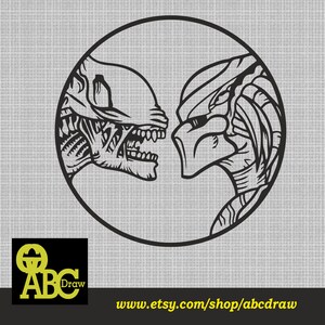 Alien VS Predator Design Laser Cut Svg Dxf Files Wall Sticker Engraving ...