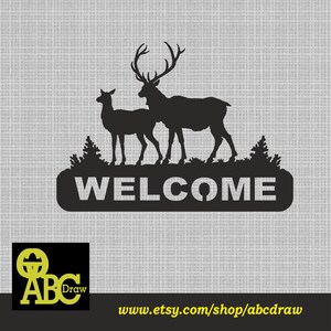 Welcome 2 Deer Design Laser Cut Svg Dxf Files Wall Sticker Engraving ...