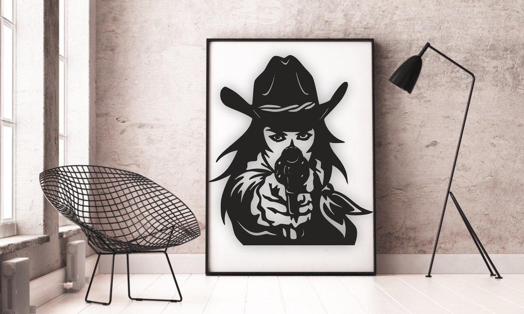 Lady Cowgirl Design Laser Cut Svg Dxf Files Wall Sticker Engraving ...