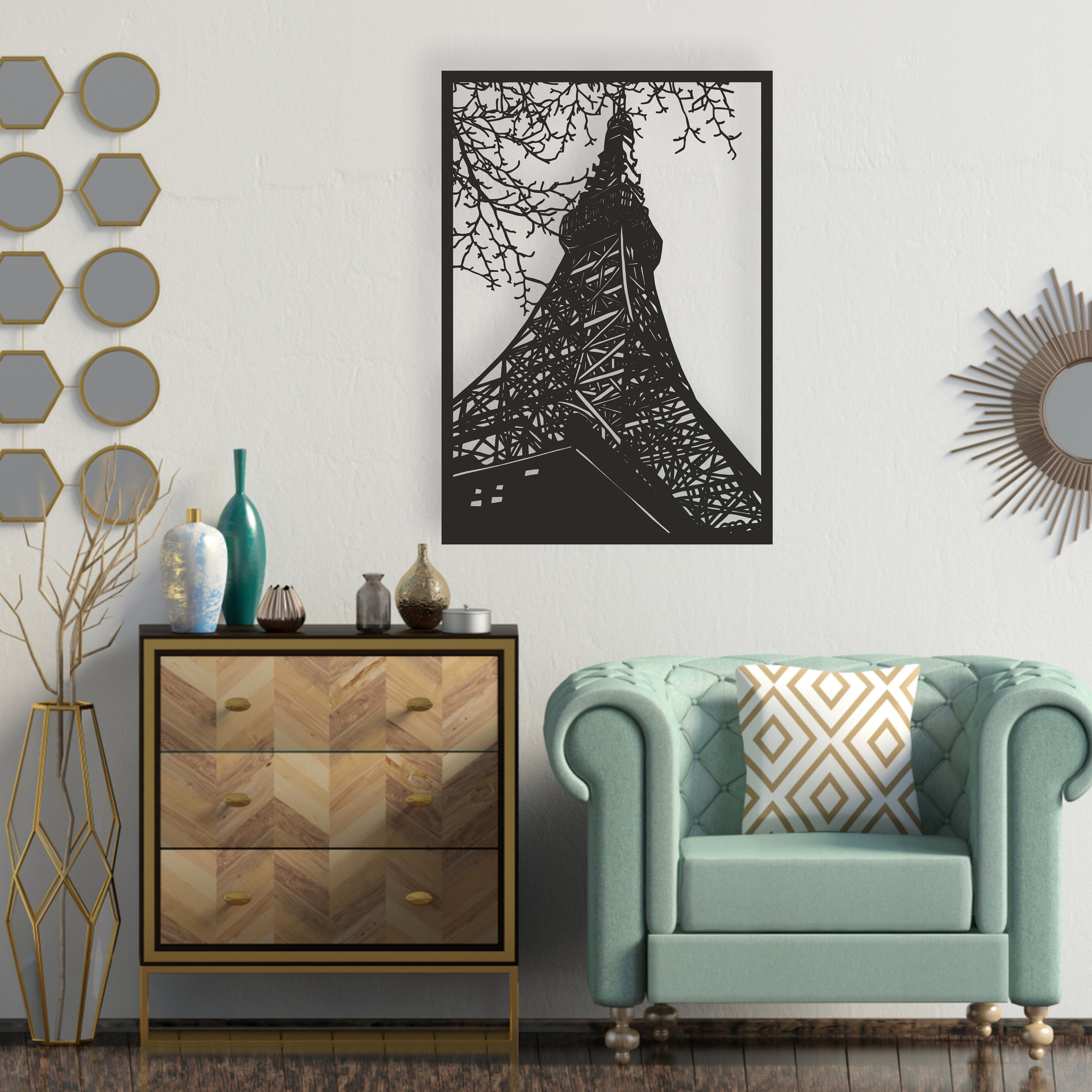Eiffel Tower Design Laser Cut Svg Dxf Files Wall Sticker - Etsy