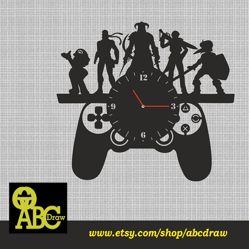 Gamer Clock Design Laser Cut Svg Dxf Files Wall Sticker Engraving Decal ...