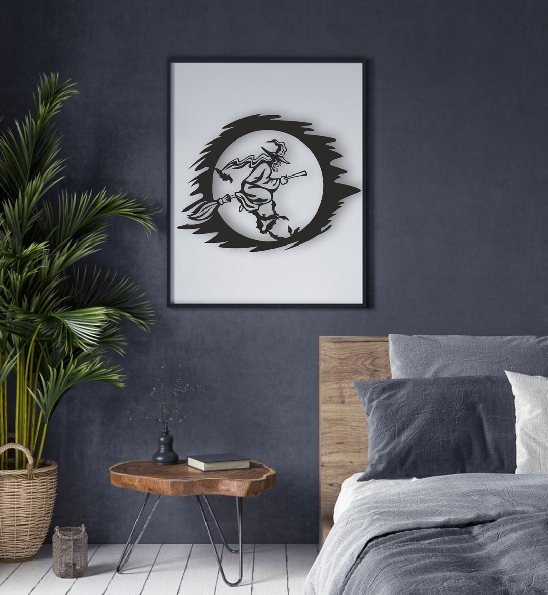 Halloween Witch Design Laser Cut Svg Dxf Files Wall Sticker Engraving ...