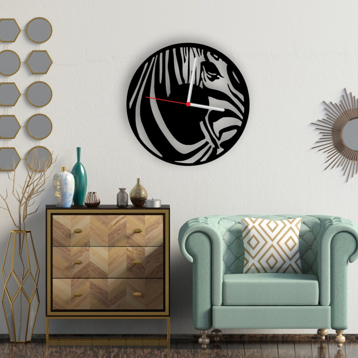 Zebra Clock Design laser cut svg dxf files wall sticker | Etsy