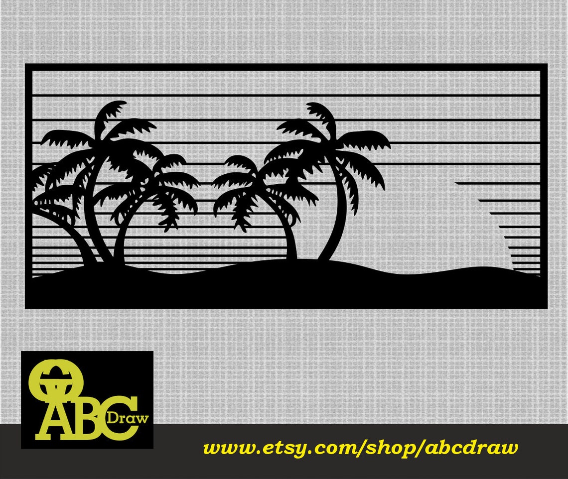 Landscape Sunset Design Laser Cut Svg Dxf Files Wall Sticker - Etsy