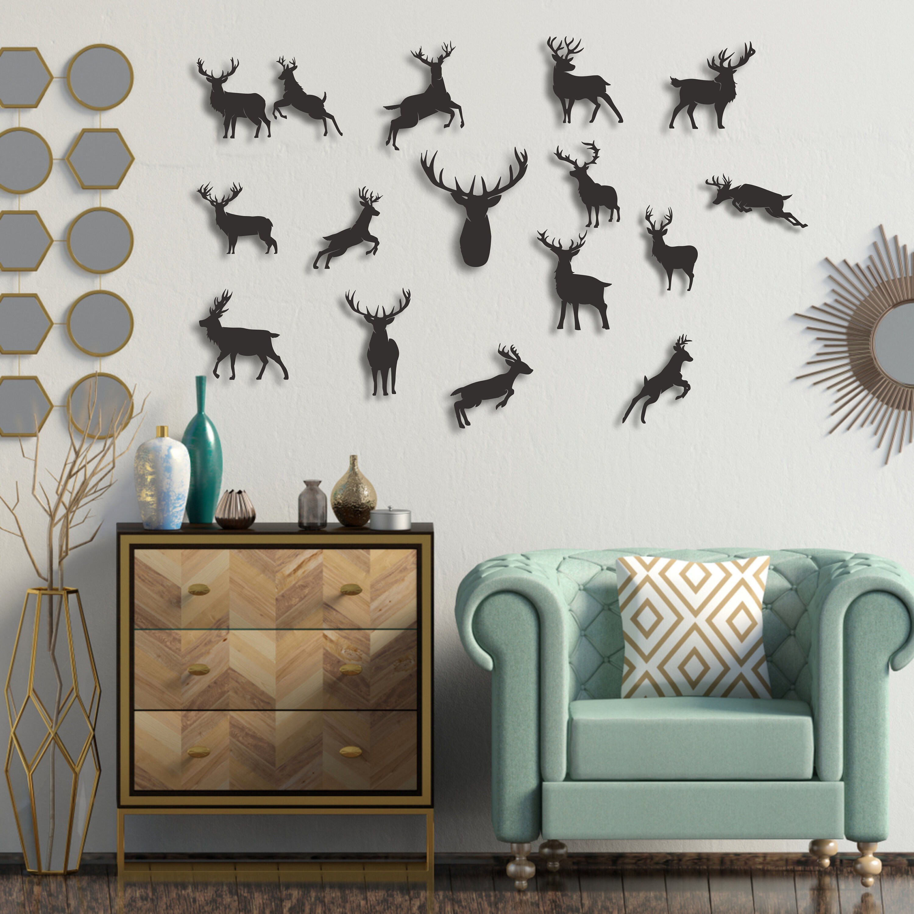 Deer Collection Design Laser Cut Svg Dxf Files Wall Sticker - Etsy