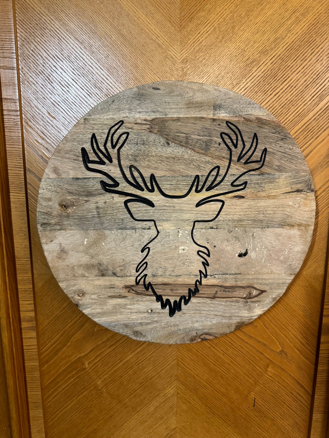 Deer Head Deer Head Antlers on a Round Solid Wood Plate - Etsy