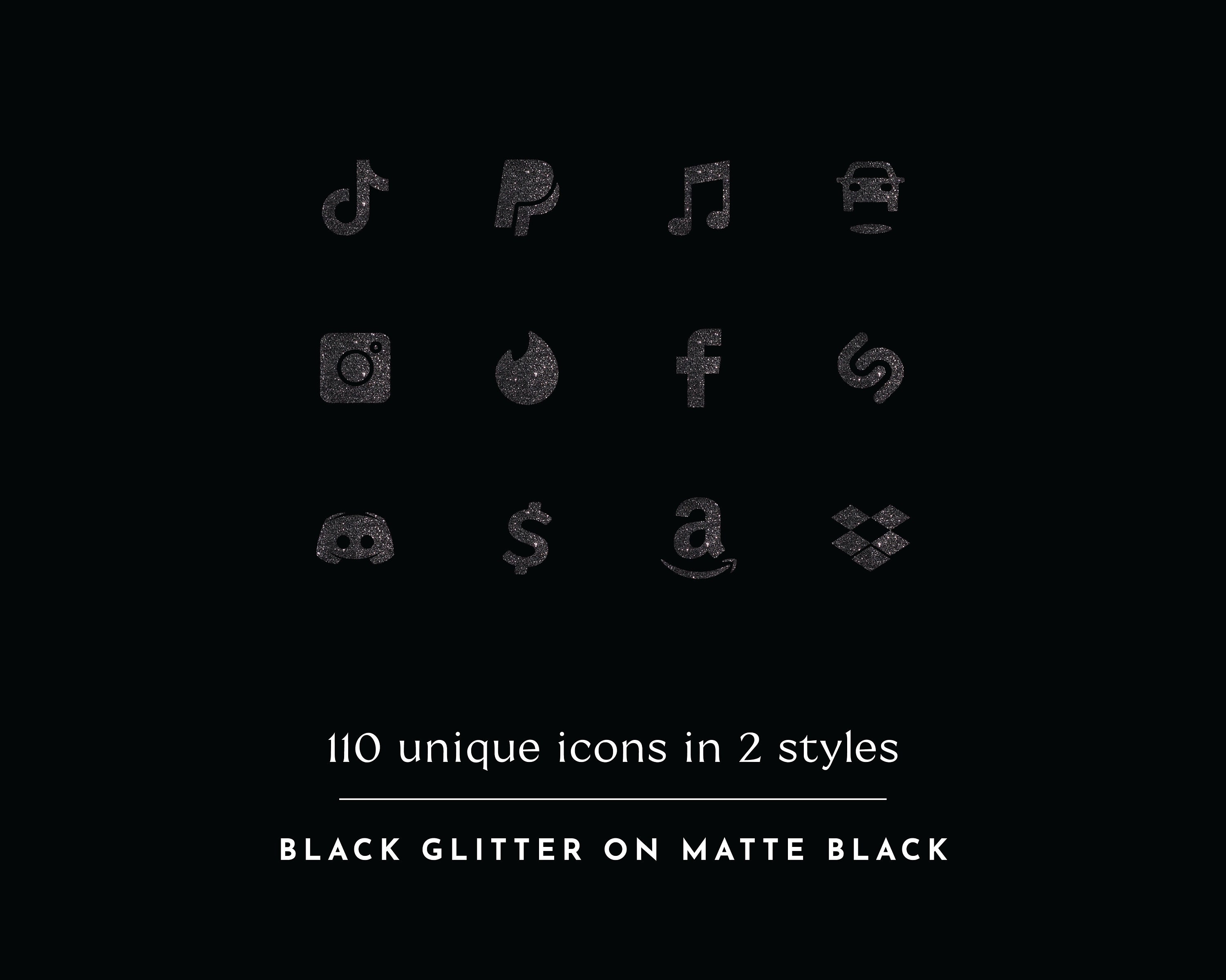 Black Ios Icon Set Glitter and Luxe Minimalist Executive App Shortcuts ...