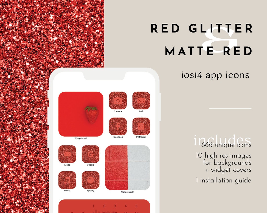 Red Glitter & Red Luxe Ios 14 Icon Set / Widget Covers - Etsy