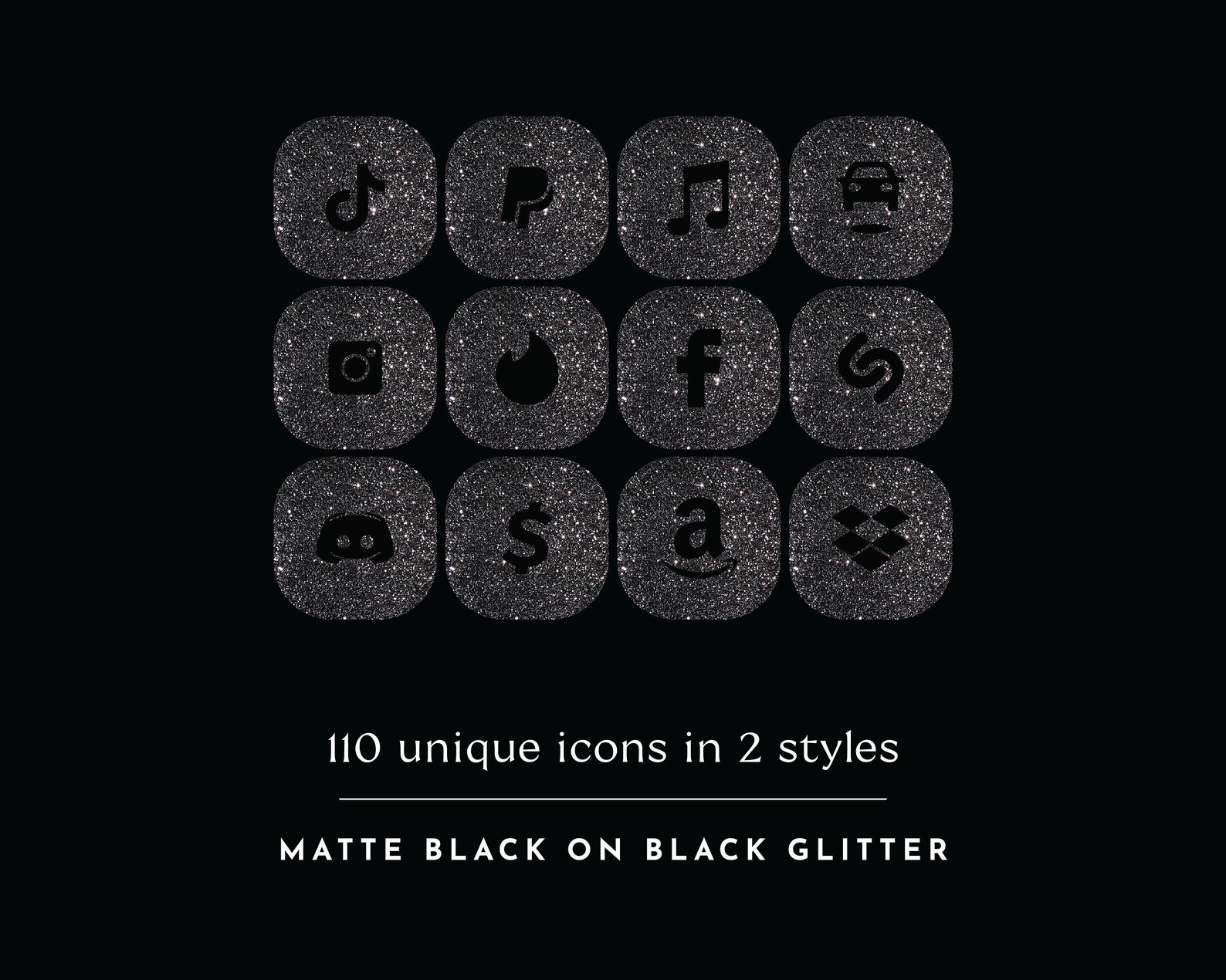 Black Ios Icon Set Glitter and Luxe Minimalist Executive App Shortcuts ...