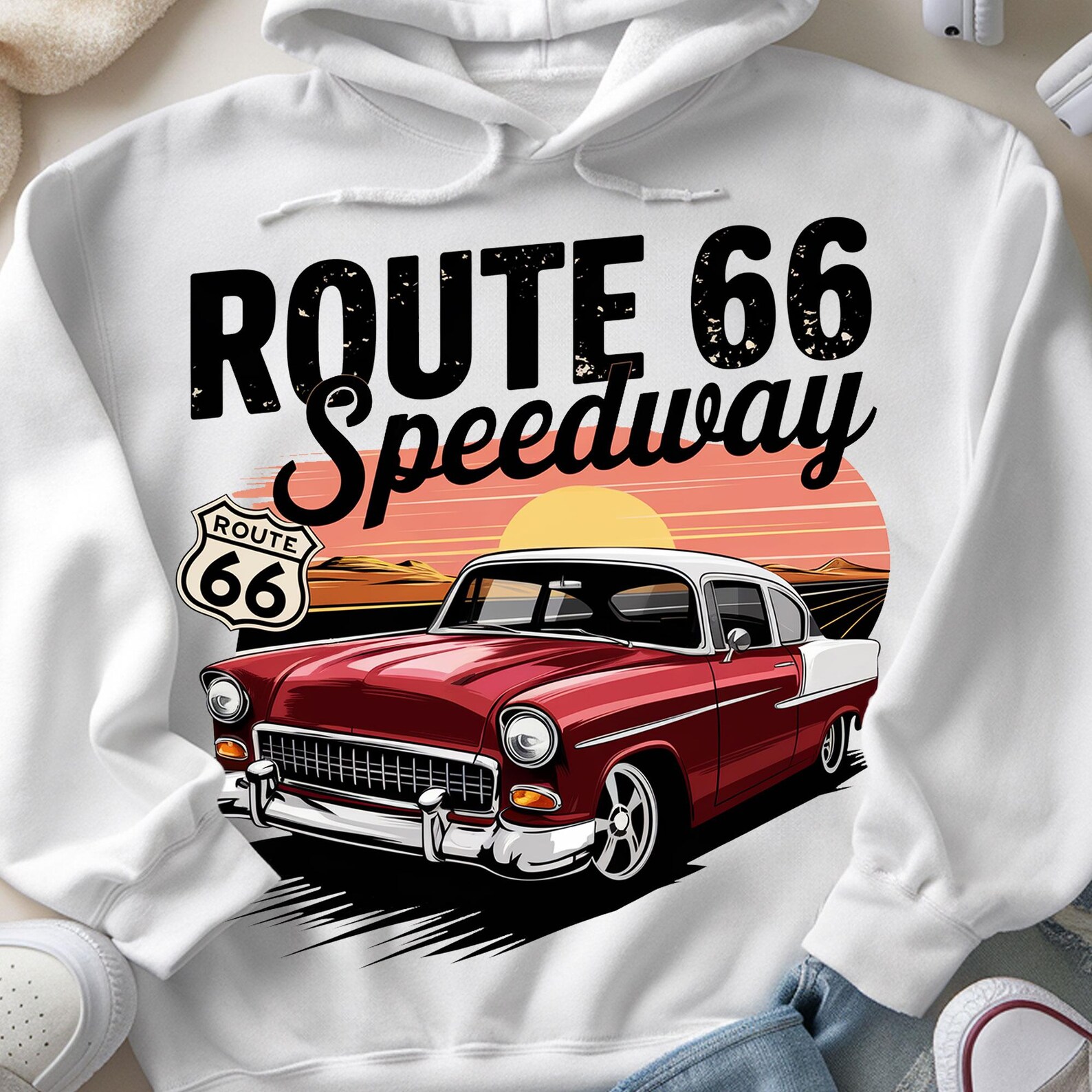 Vintage Car Chevy Belair Route 66 Digital Download, Retro American Car ...