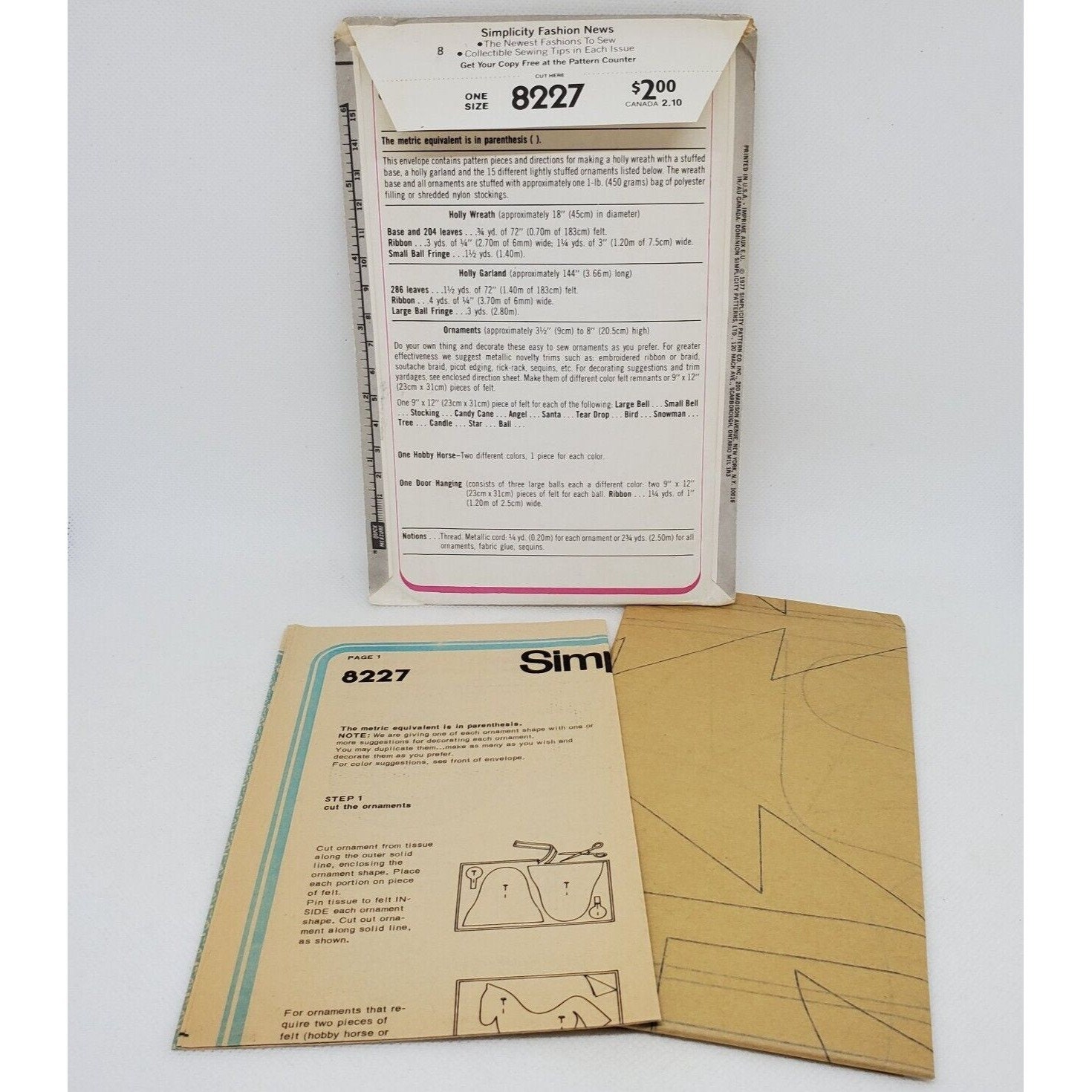 Simplicity 8227 Sewing Pattern Holly Wreath Garland Christmas Ornament ...
