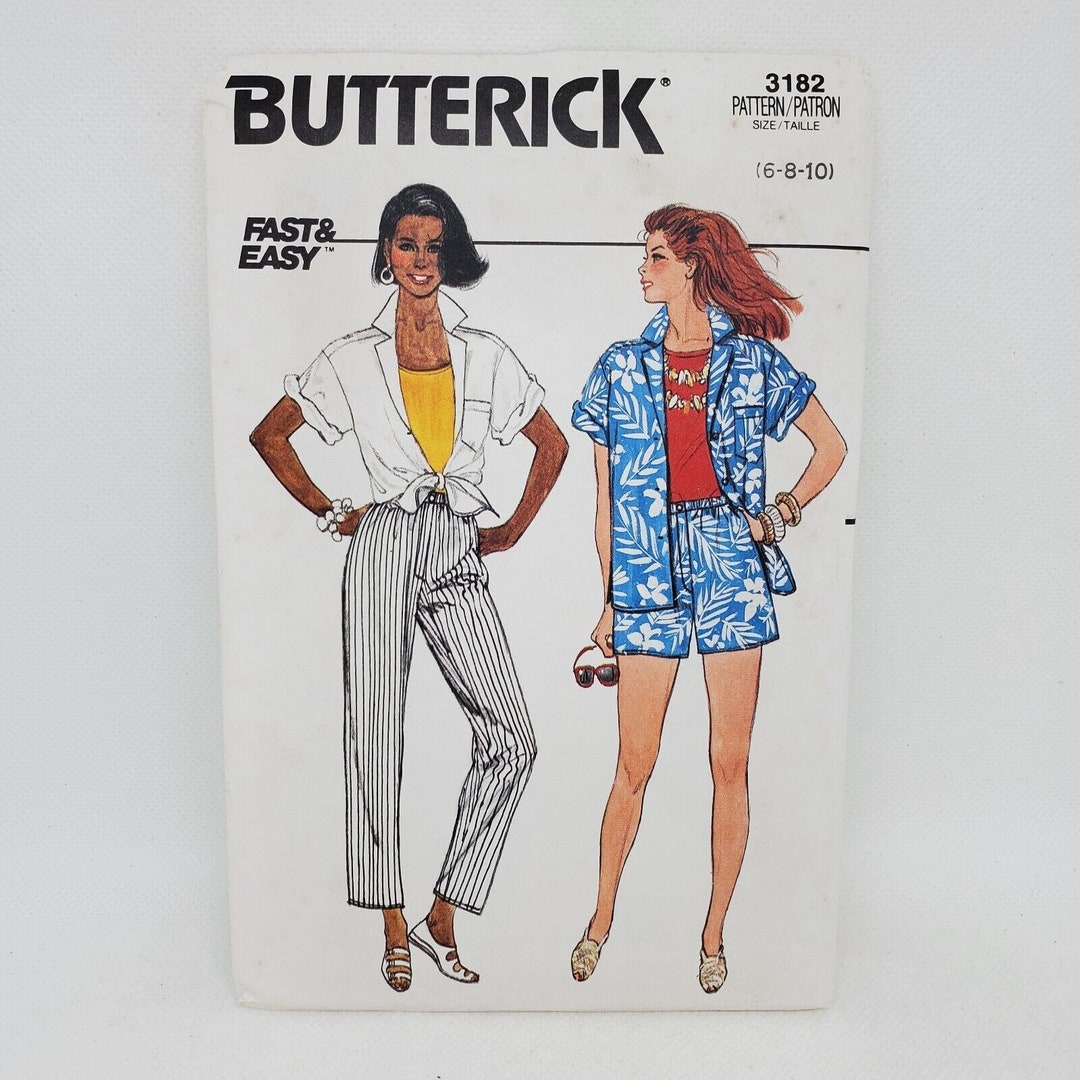 Butterick 3182 Sewing Pattern Misses Shirt Pants Shorts Size 6-8-10 ...