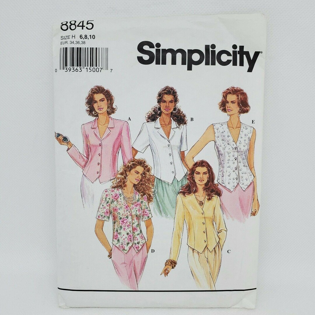 Simplicity Sewing Pattern 8845 Misses Button Front Tie Back Tops Sz 6 ...