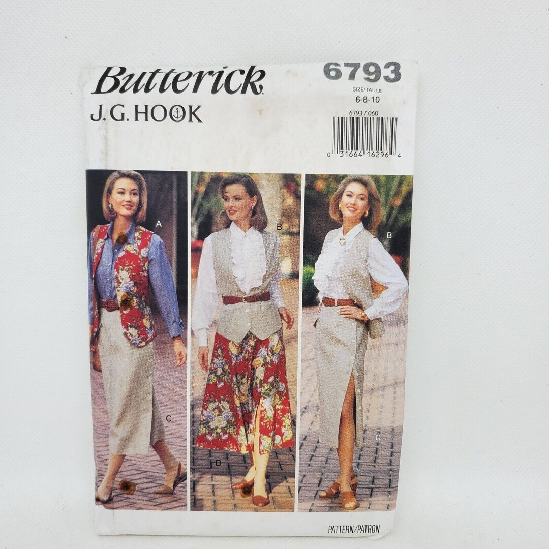 Butterick 6793 Sewing Pattern Vest Skirt Shirt Misses Sz 6-8-10 OOP ...