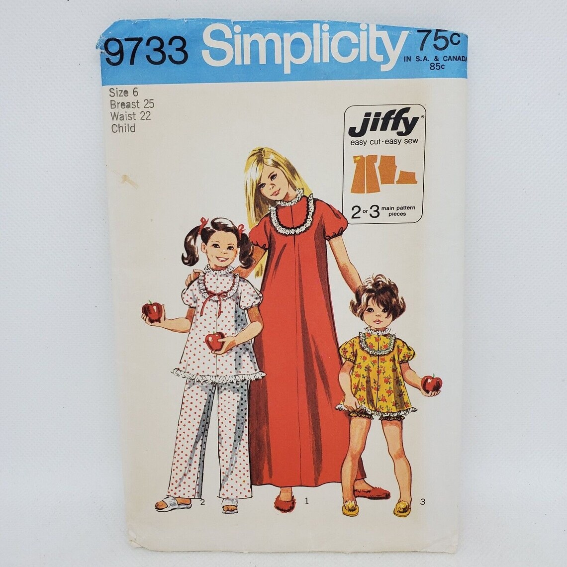 Simplicity 9733 Vtg Sewing Pattern Girl Child Sz 6 Nightgown Pajamas ...