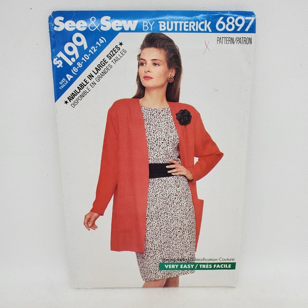 Butterick 6897 Sewing Pattern Jacket Skirt Top Sash Misses Sz 6-14 ...