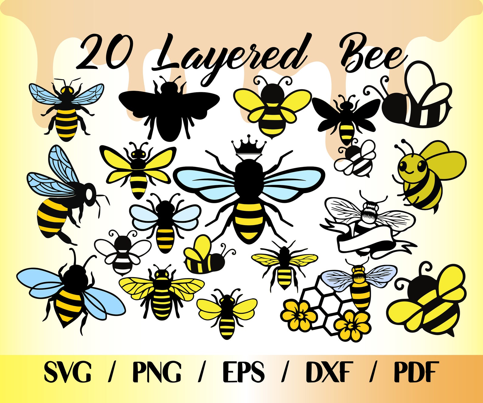 20 Bee SVG Bundle Honeycomb SVG Honey Drip Honeypot - Etsy