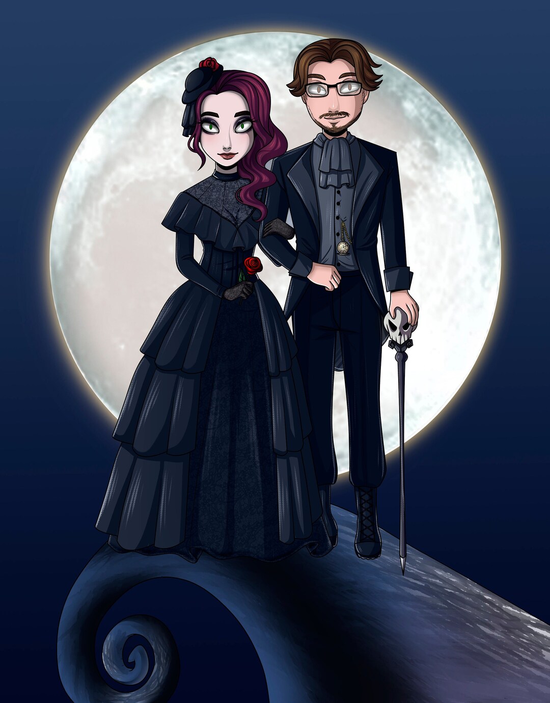 TWO CHARACTERS GOTHIC Wedding. Horror Family Portrait,halloween Cartoon ...