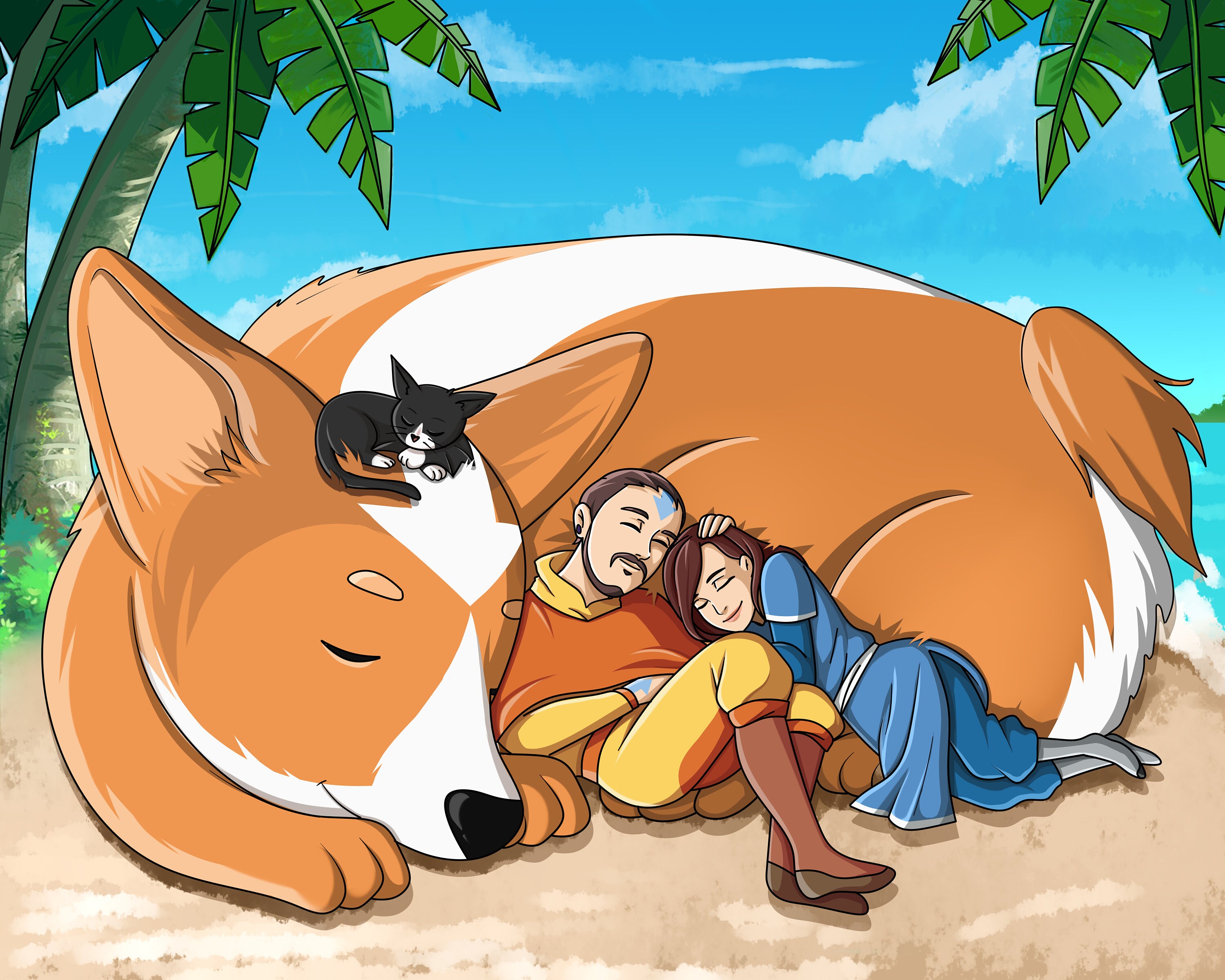 Avatar Couple Cartoon Dog Portrait Airbender Earth Bender | Etsy