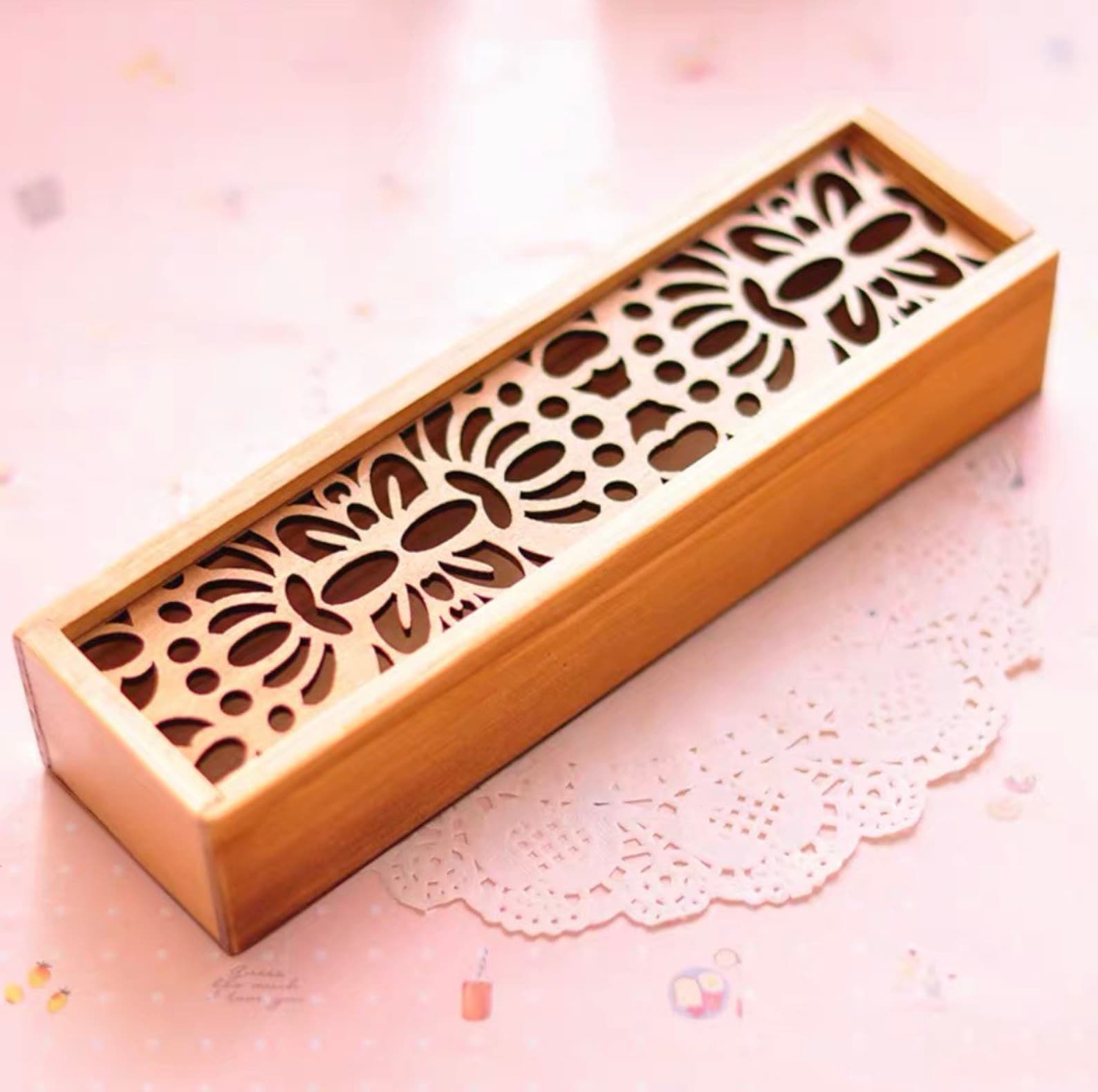 Wooden Pencil Box Delicate Engraved Slide Open Lid Storage Box | Etsy