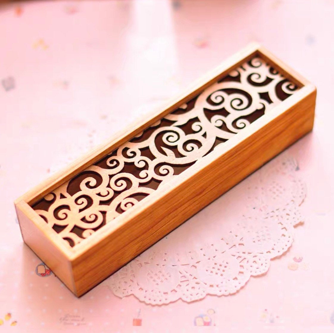 Wooden Pencil Box Delicate Engraved Slide Open Lid Storage Box - Etsy
