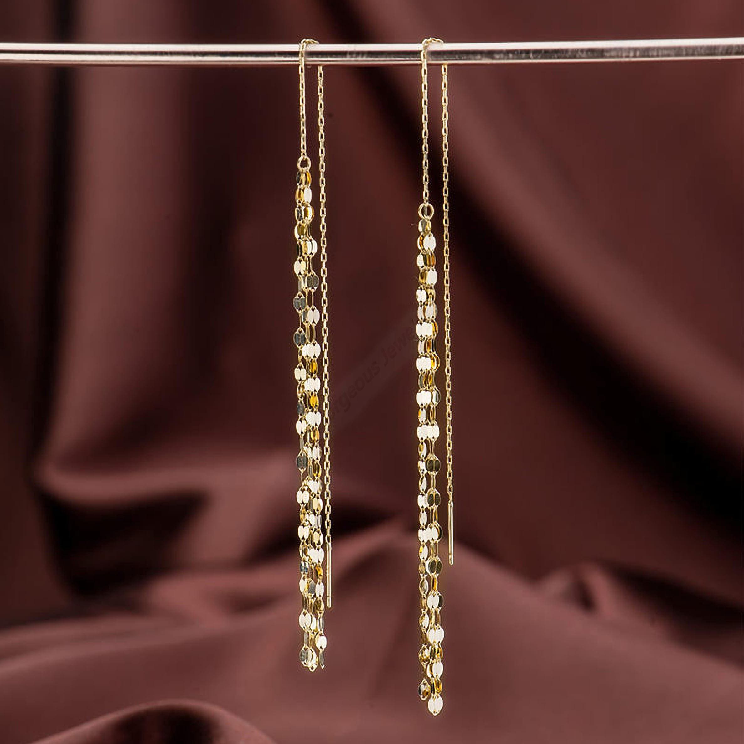 14K Gold Threader Earrings for Women, Trendy Simple and Elegant Lip ...