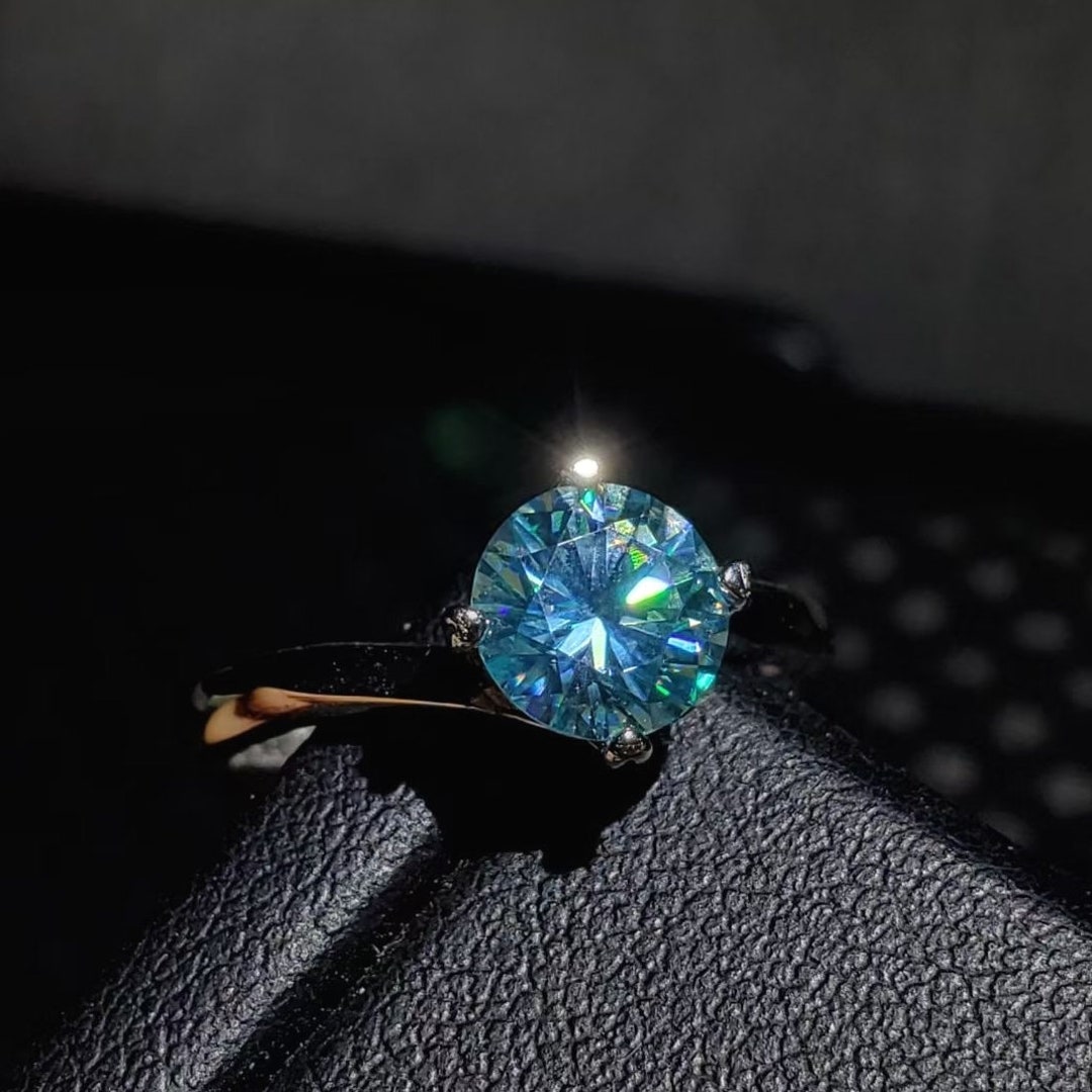 Gem Grade, High Quality Blue Moissanite Ring S925 Sterling Silver, Blue ...