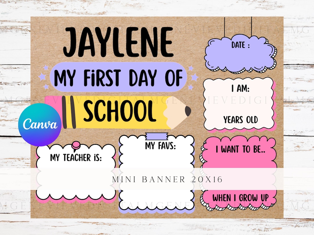 Editable Canva Mini First Day of School Banner DIY Template, Digital ...