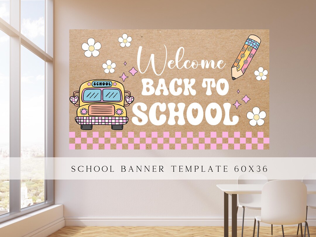 Welcome Back to School Groovy Painted Banner Template, First Day of ...