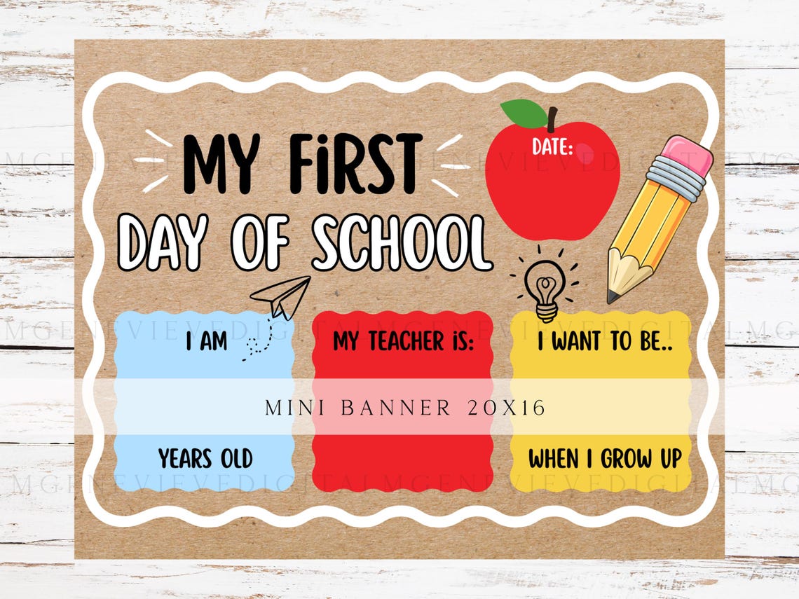 Mini Banner DIY Painted First Day of School Template, Back to School ...